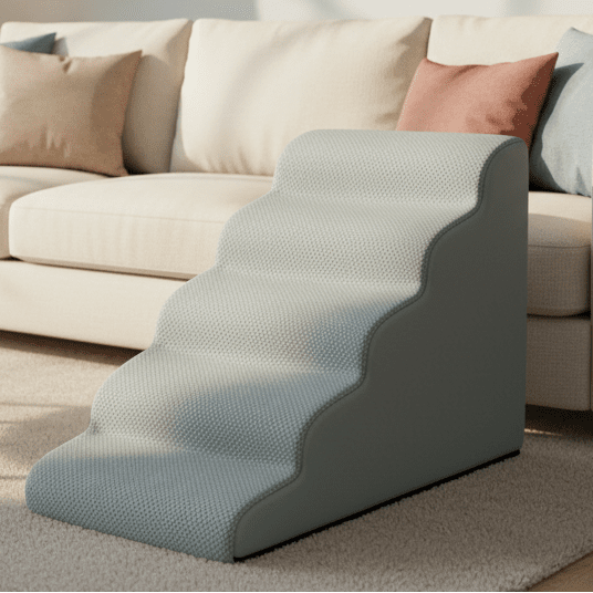 EASYPET CLIMB Dog Ramp | Soft Foam 5-Step Pet Stairs | Removable Cover ...