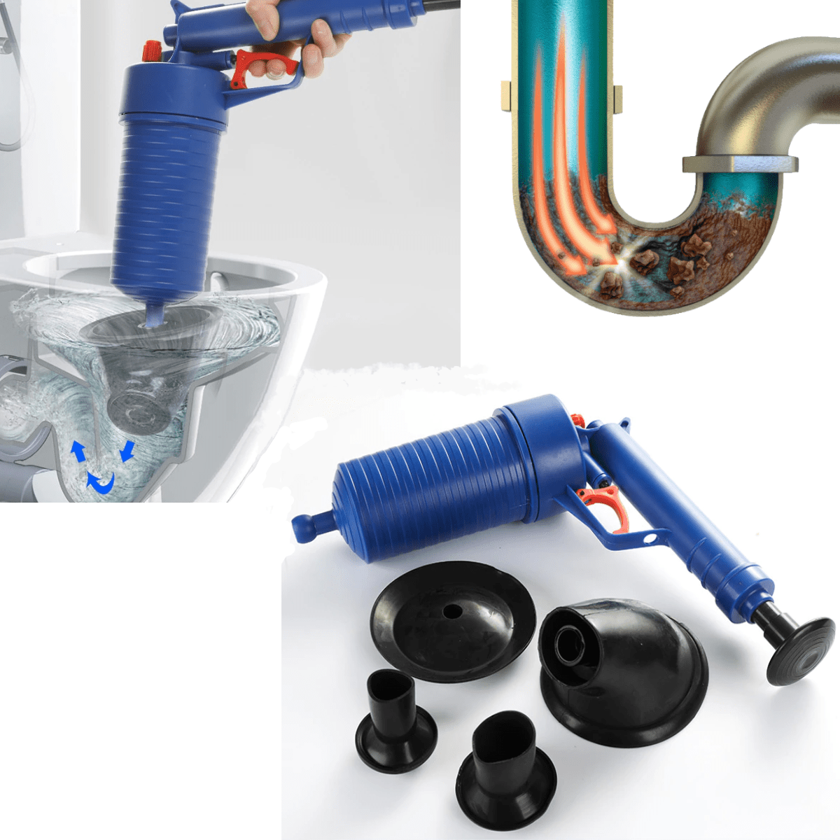ECOJET – High-Pressure Air Drain Cleaner with 4 Suction Attachments for ...